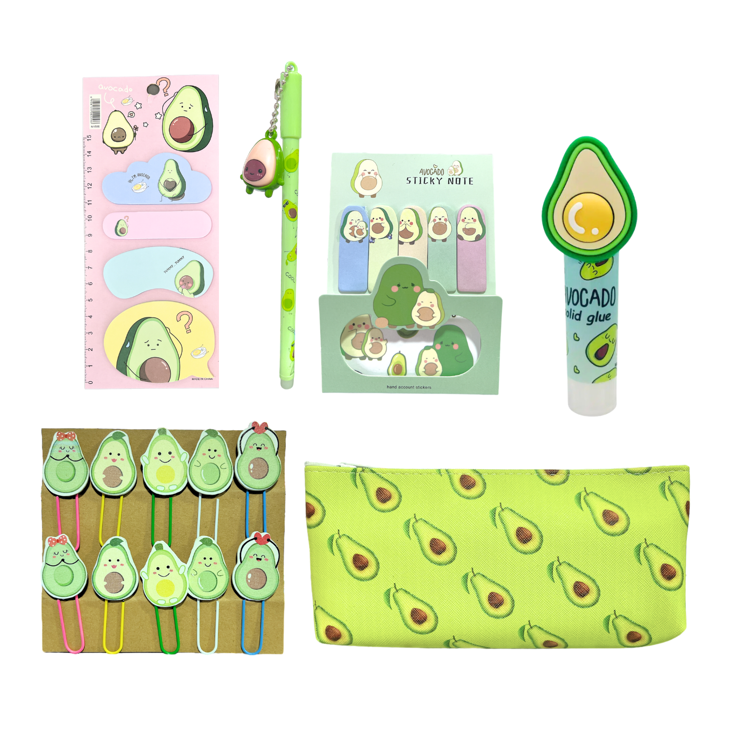Set Estuche Y Papelería Kawaii Tierna Gato,Palta,Cactus – Paulideas