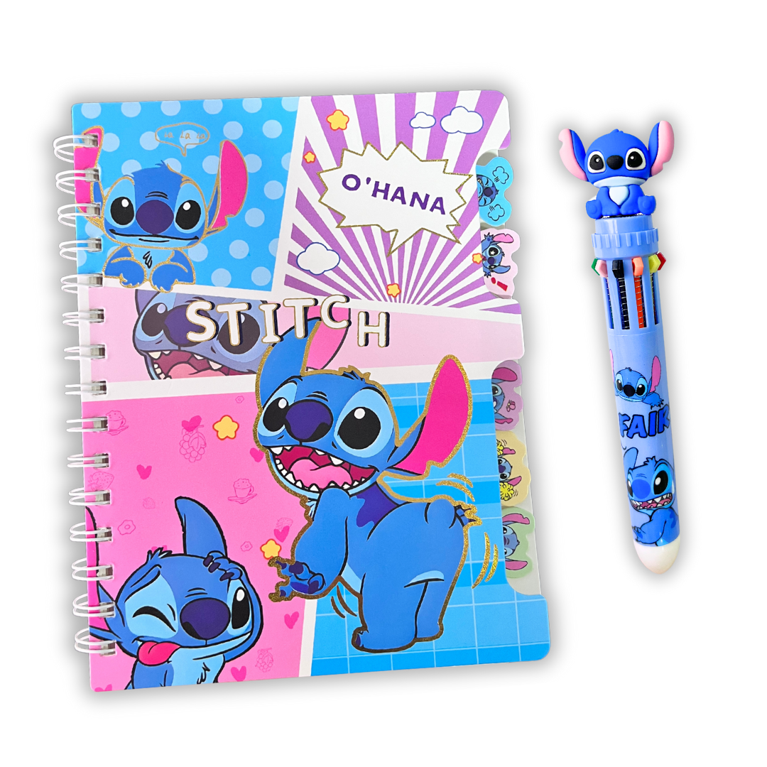 Libreta Anillada Tipo Agenda Stitch Con Lápiz Multicolores – Paulideas